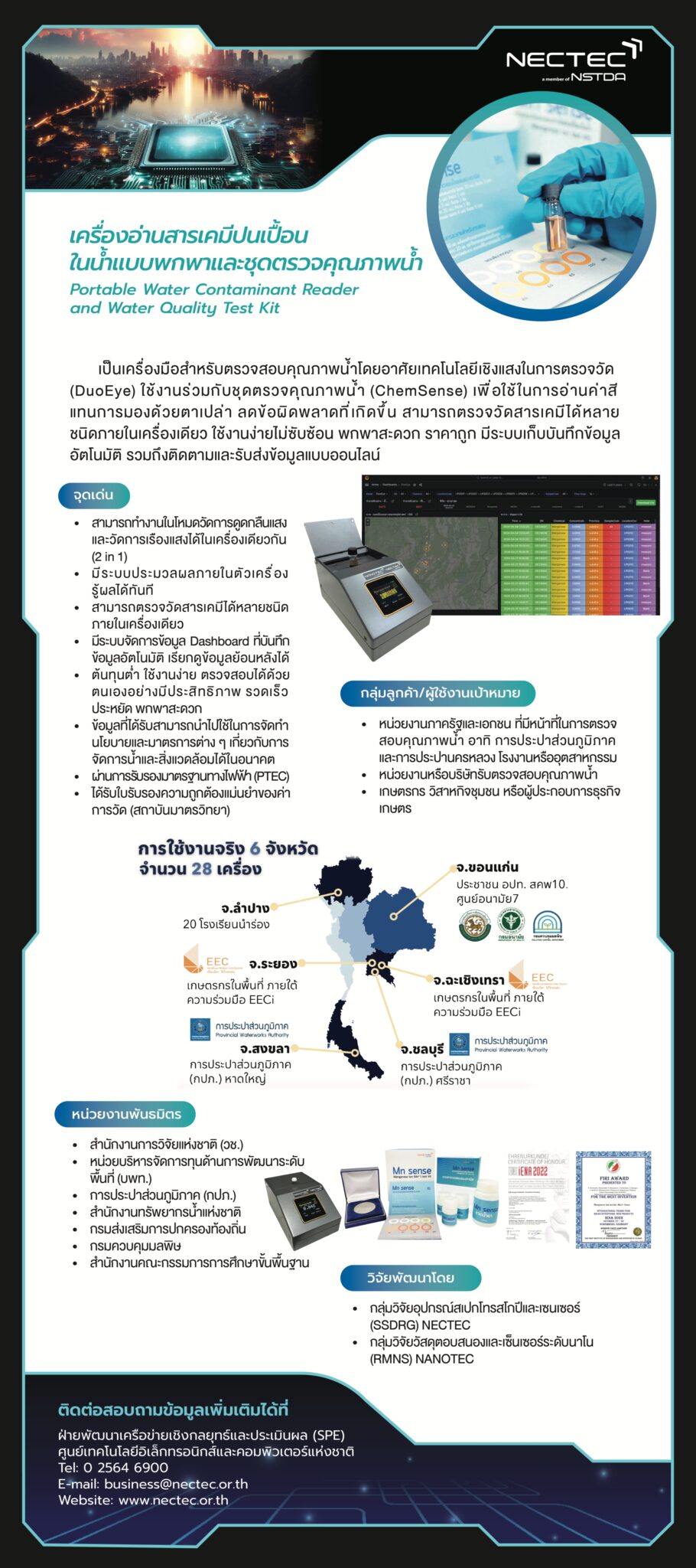 NECTEC-ACE 2024 | ‘ดูโอ้อาย’ เครื่องอ่านสารเคมีปนเปื้อนในน้ำแบบพกพาและชุดตรวจคุณภาพน้ำ ‘เคมเซนซ์’